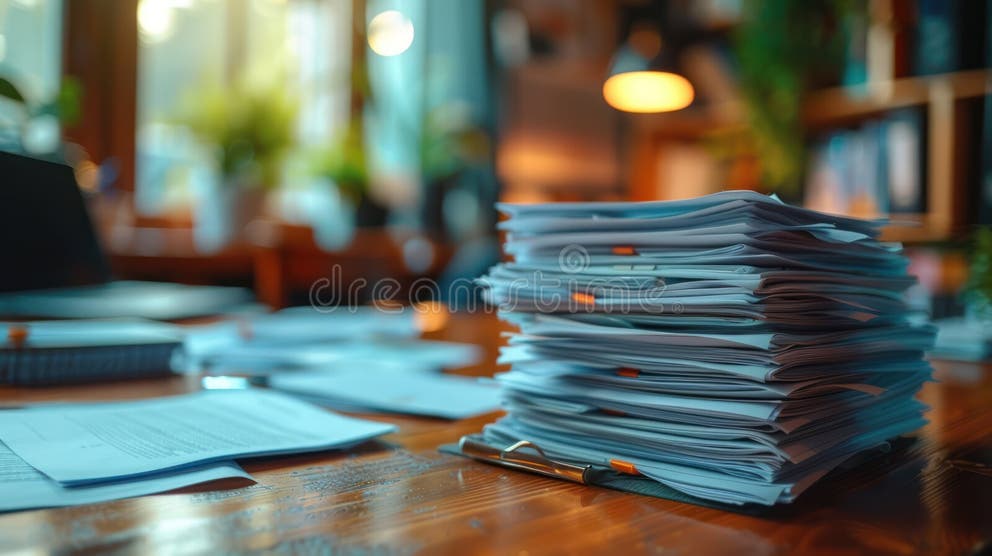 Organized Accounting: a Stack of Documents on Desk with Copy Space for ...