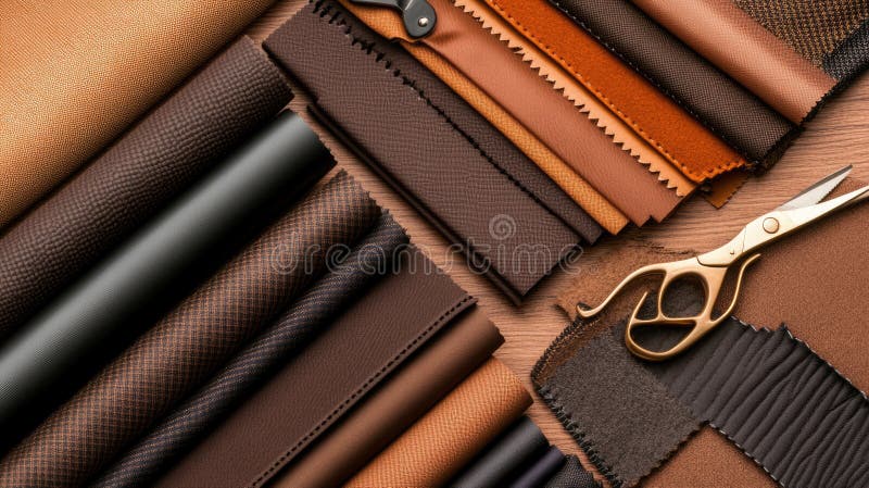 An Organized Arrangement of Various Fabric Samples Along with a Pair of ...