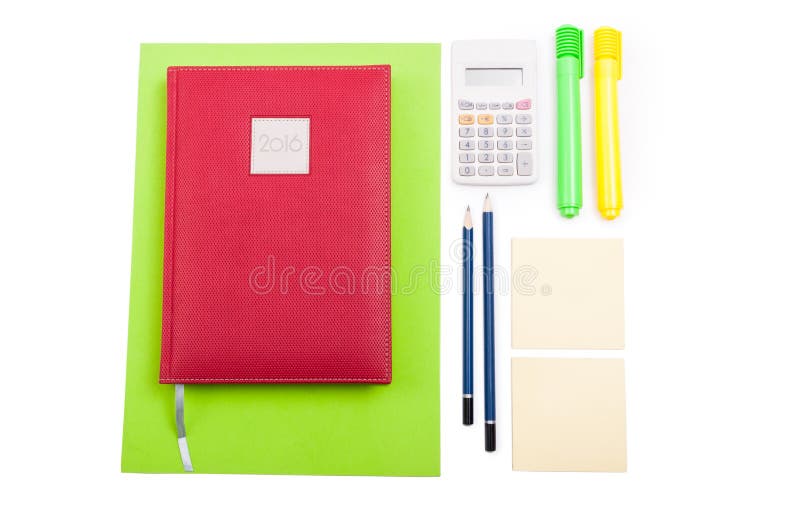 Organized Blank Desktop with daily Journal and Office Objects Stock ...
