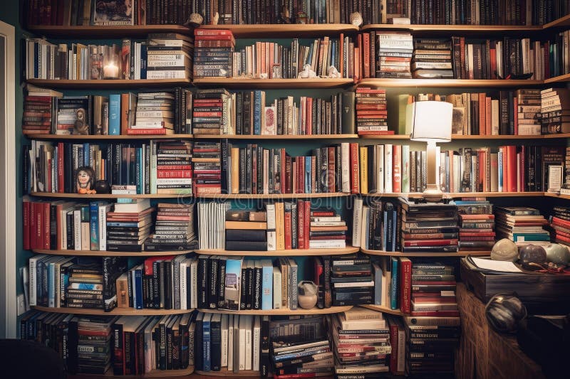 An Organized Bookshelf Filled with Different Types of Books Stock ...