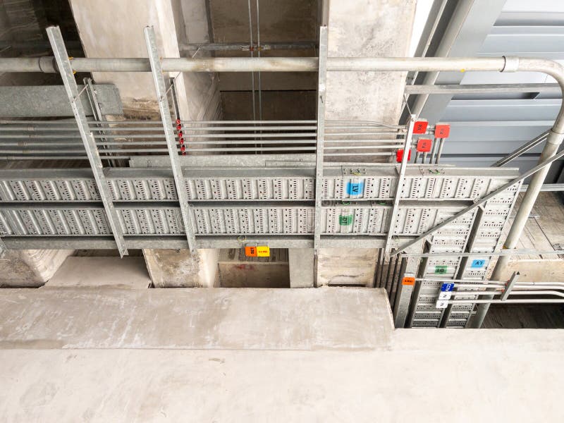 Organized Cable Tray System in Urban Train Station Infrastructure Stock ...