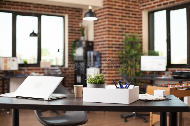 Organized Clean Workspace with Computers Stock Photo - Image of table ...