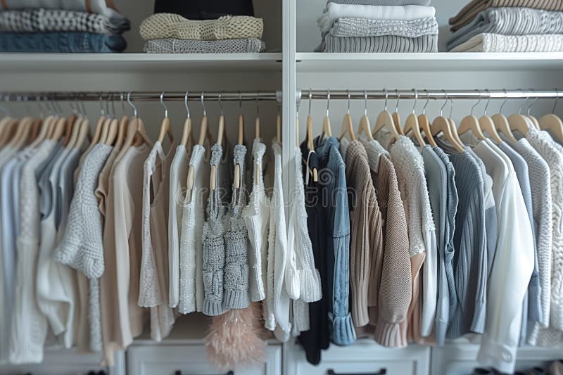 Organized Closet with Neatly Arranged Clothes Stock Photo - Image of ...