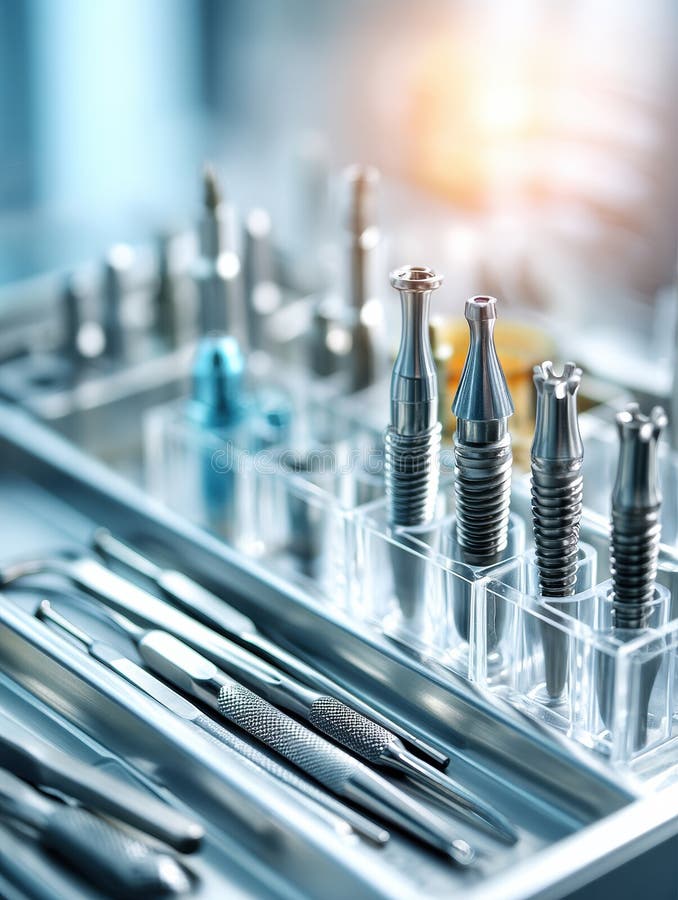 Dental Tray Featuring Organized Implants and Surgical Tools in Soft ...