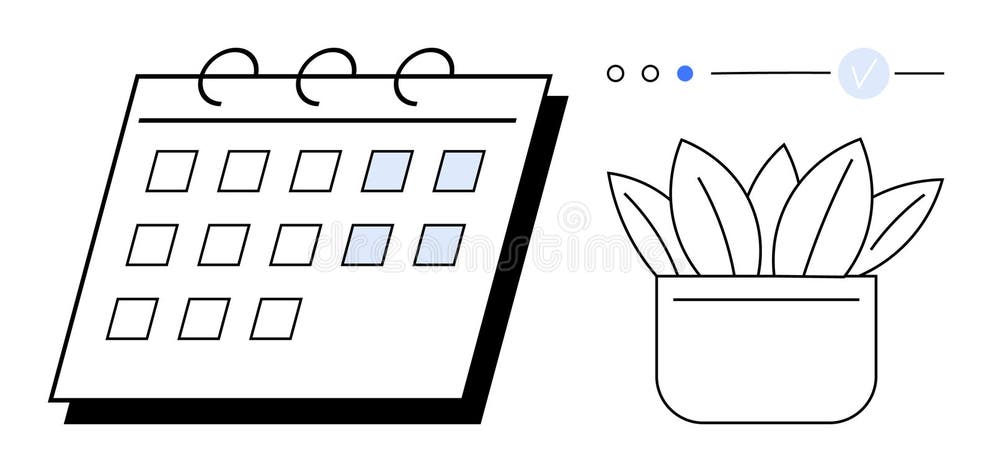 Organized Desk with Calendar, Potted Plant Highlighting a Balanced Work ...
