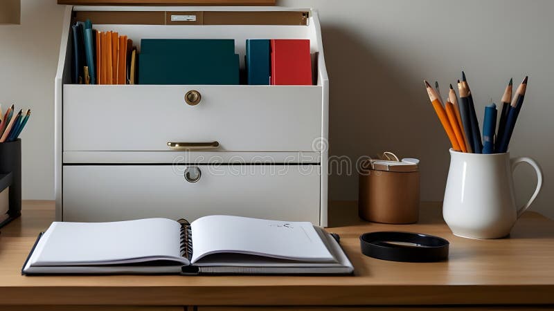 Organized Desk with Color-Coded Folders, and Sleek Planner Stock ...