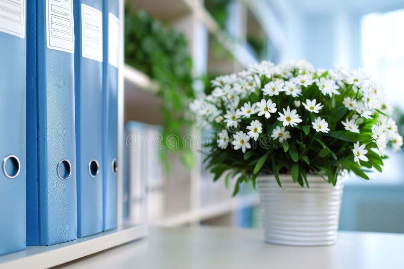 Organized Desk with Desktop Computer, Folders, and Office Supplies for ...