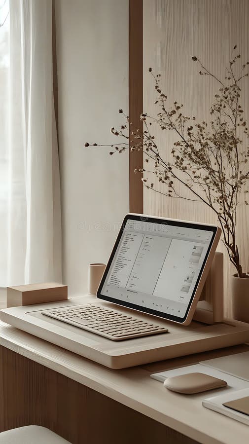 Organized Desk Setup in Neutral Colors Featuring Sleek Tech for ...