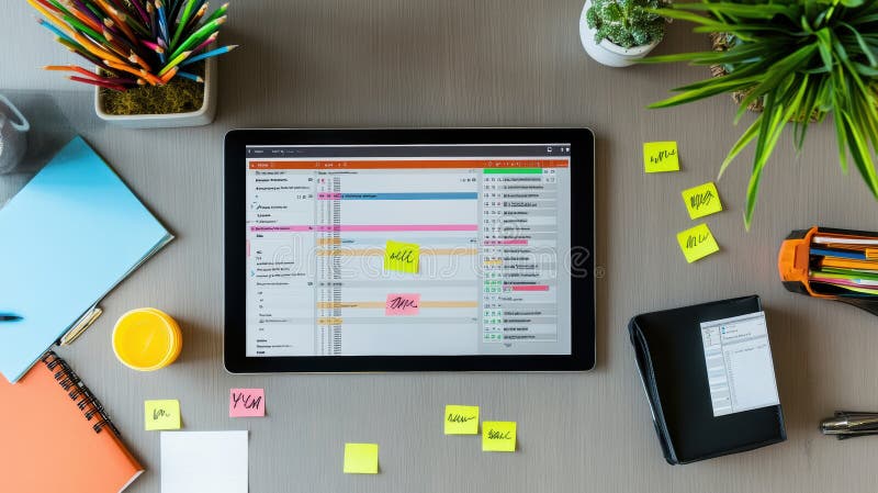 Organized Desk Setup for Project Timelines Stock Illustration ...