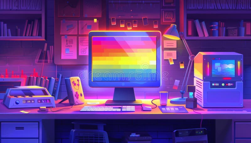 Organized Desktop Workspace with Computer, Keyboard, and Mouse for ...