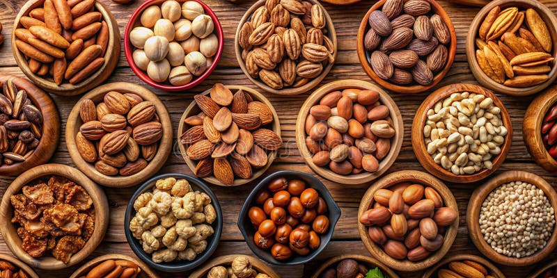 Organized Display of Assorted Nuts Including Almonds Walnuts and Pecans ...