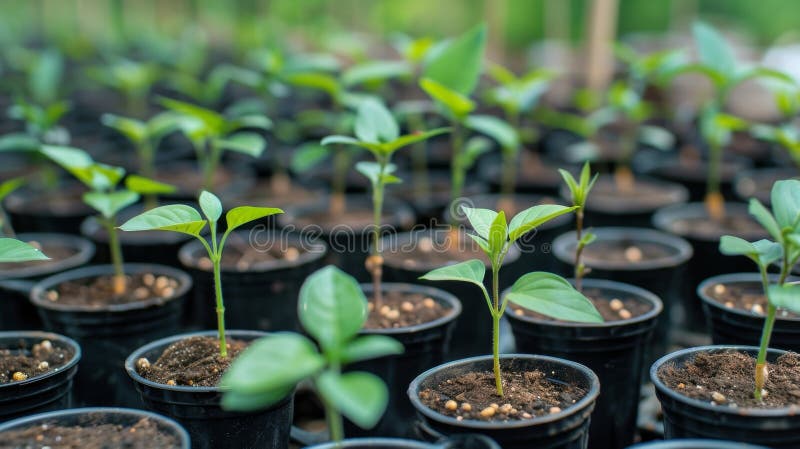 An Organized Display of Healthy Potted Tree Seedlings Each One Poised ...