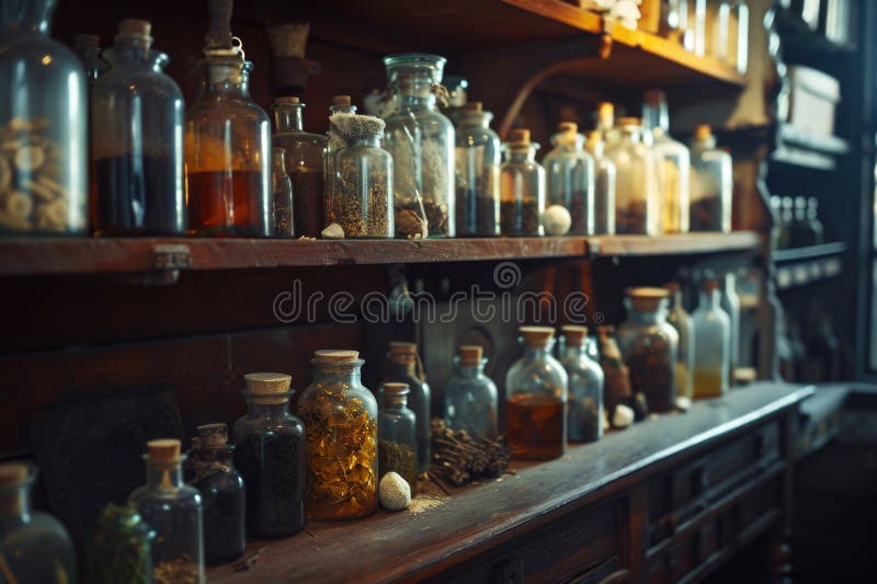 An Organized Display of Various Bottles and Jars on a Shelf. Perfect ...