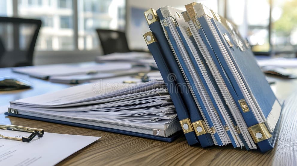 Organized Documents and Blue Folders in a Modern Office Setting a Focus ...