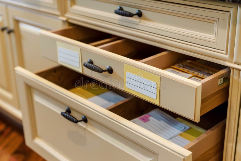 An Organized Drawer with Index Cards and Label Stickers Stock Photo ...