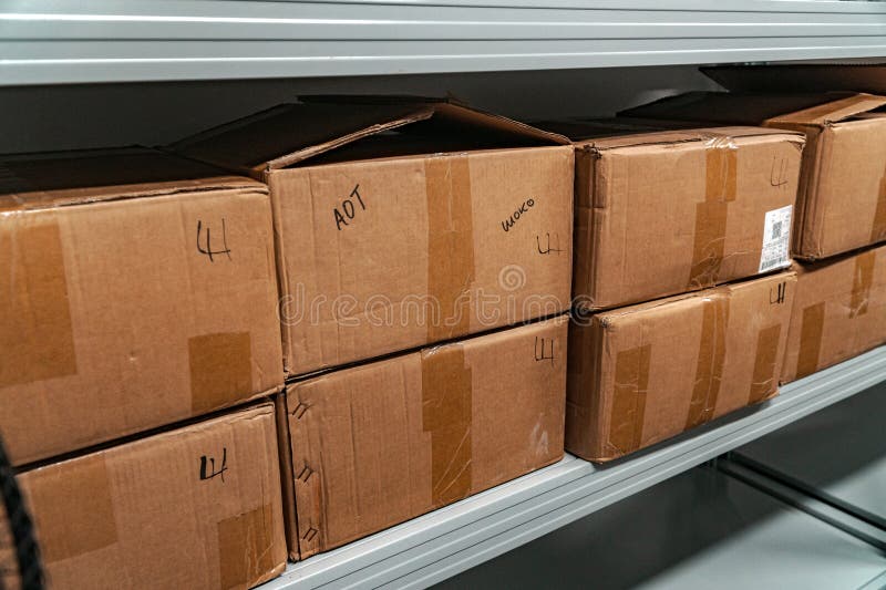 Collection Neatly Arranged Cardboard Boxes Storage Facility Stock ...