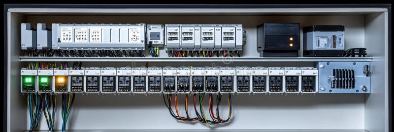 Organized Electrical Cabinet with Multiple Components and Wiring in a ...