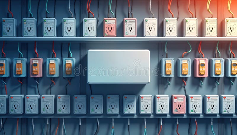 Organized Electrical System with Various Outlets, Boxes. Modern Tech ...