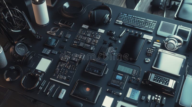 Organized Electronics Setup on Table Modern Workspace Product Display ...