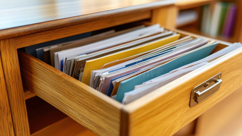 Organized File Drawer with Assorted Documents and Folders Stock Photo ...