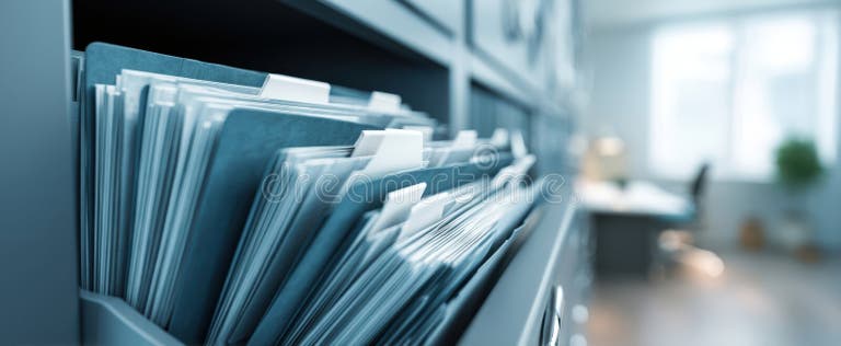 The Organized Filing System in a Modern Office Space with Paperwork and ...