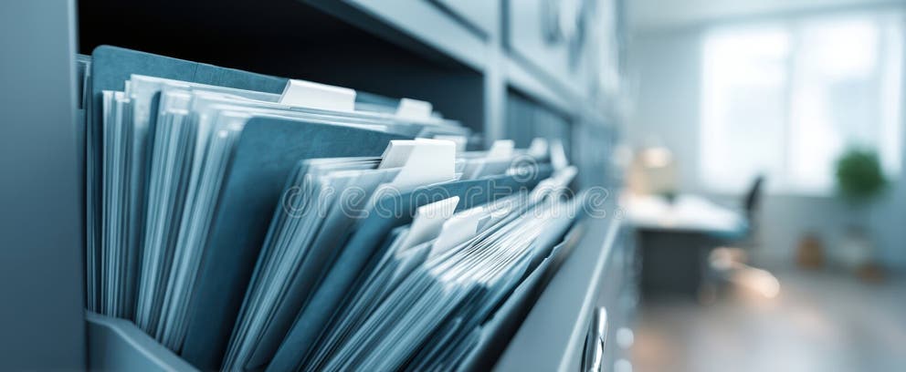 The Organized Filing System in a Modern Office Space with Paperwork and ...