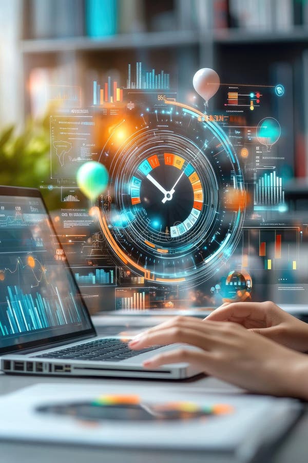 Organized Flow: Digital Workspace with Laptop Structured Information ...