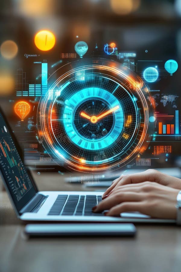 Organized Flow: Digital Workspace with Laptop Structured Information ...