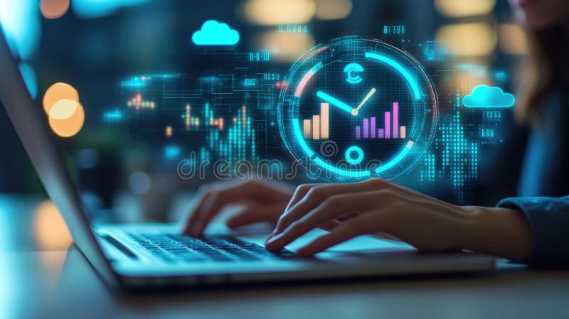 Organized Flow: Digital Workspace with Laptop Structured Information ...