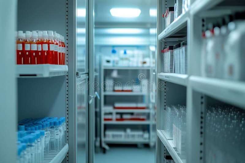 Organized Freezer with Racks of Laboratory Samples and Clear Storage ...