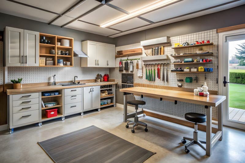 Organized and Functional Workshop Space with Integrated Kitchenette Stock Illustration ...