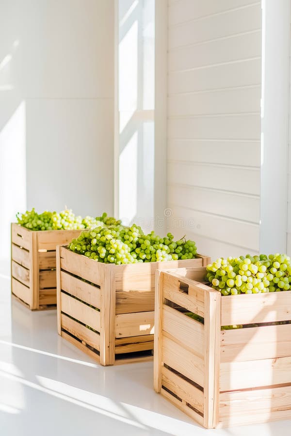 Organized Grape Crates Fill a Cold Storage Room, Illuminated by Bright ...