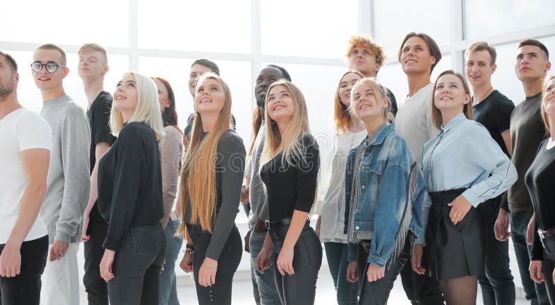 Organized Group of Casual Young People Looking Up Stock Image - Image ...