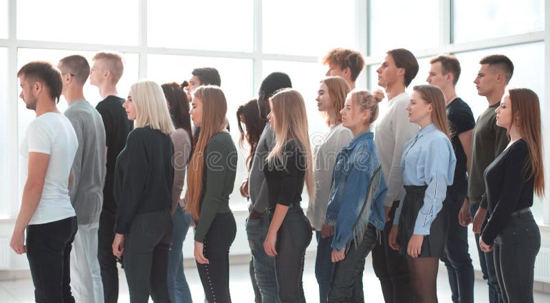 Organized Group of Casual Young People Looking Up Stock Image - Image ...