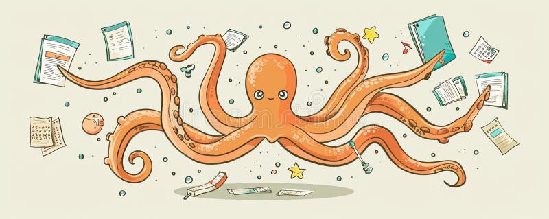 Organized and Helpful Octopus at Work Using Its Tentacles for Efficient ...