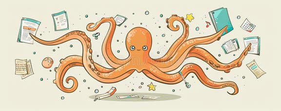 Organized and Helpful Octopus at Work Using Its Tentacles for Efficient ...