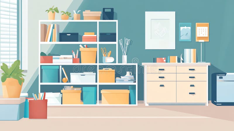 Organized Home Office Illustration Stock Image - Image of room, clean ...