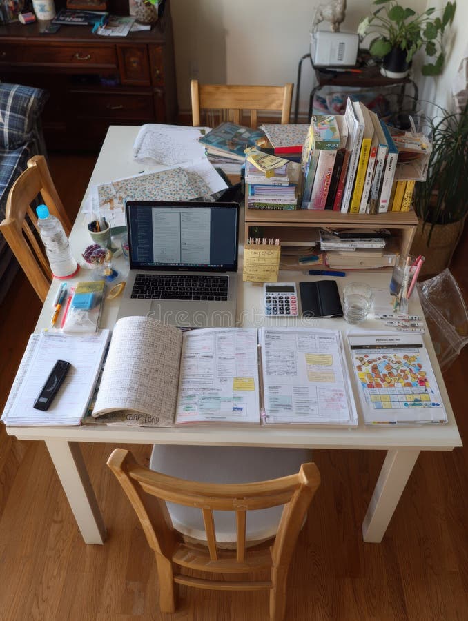 Organized Home Schooling Setup with Educational Materials and Devices ...