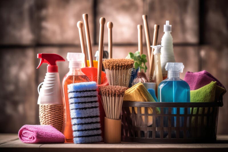 An Organized Image Featuring a Neatly Arranged Set of Cleaning Tools ...