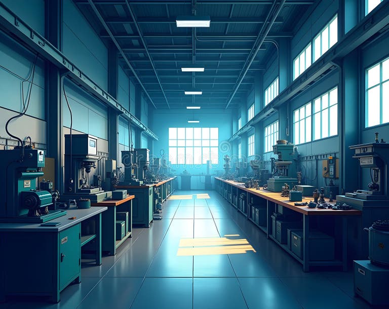 Organized Industrial Workspace with Machinery, Tools, and Efficient ...