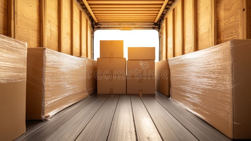 An Organized Interior View of a Shipping Container Filled with Wrapped ...