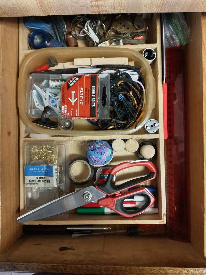 Organized the junk drawer stock photo. Image of ruler - 266615188
