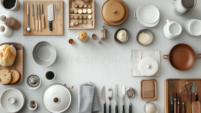 Aerial View of a Well-organized Kitchen Workspace with Utensils and ...