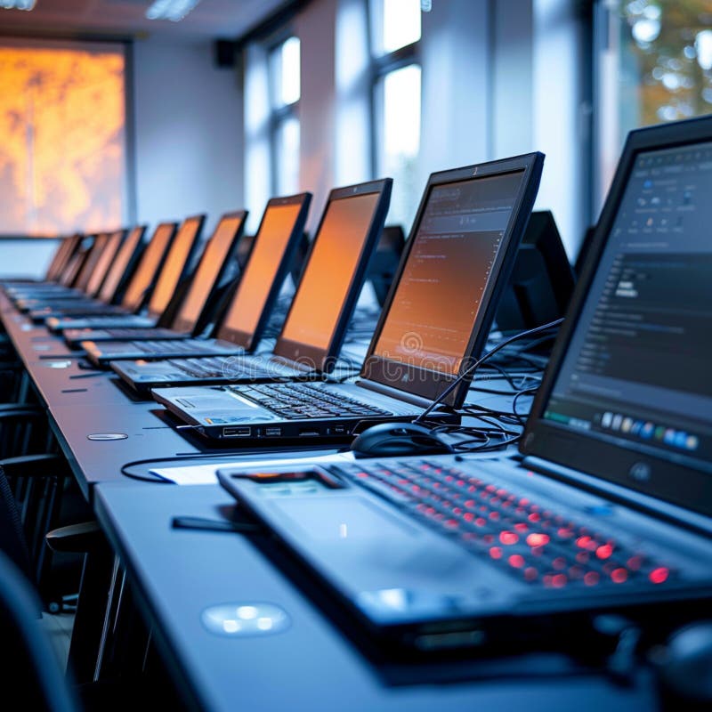 Organized Learning Environment Laptops Arranged Neatly in Training Room ...