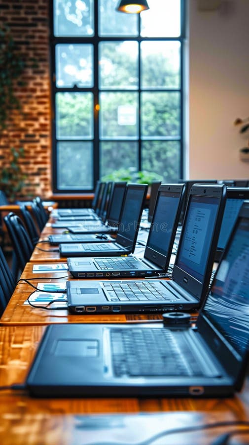 Organized Learning Environment Laptops Arranged Neatly in Training Room ...