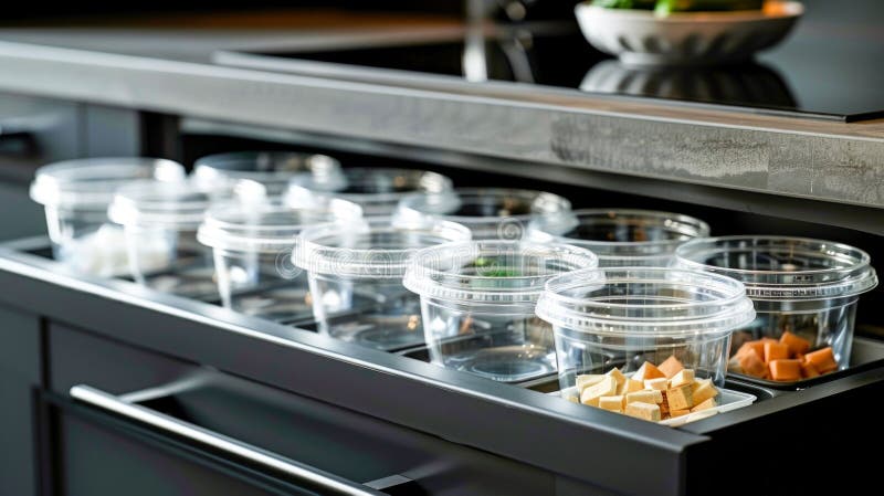 Organized Meal Prep Containers in Modern Kitchen Drawer. Generative Ai ...