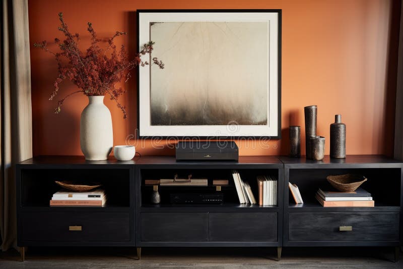 An Organized Media Console with only Essentials Stock Illustration - Illustration of ...