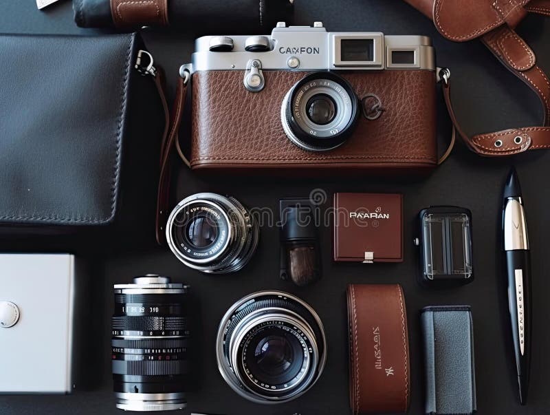 Organized Office Desk with Camera Settings ISO Fstop Stock Illustration ...
