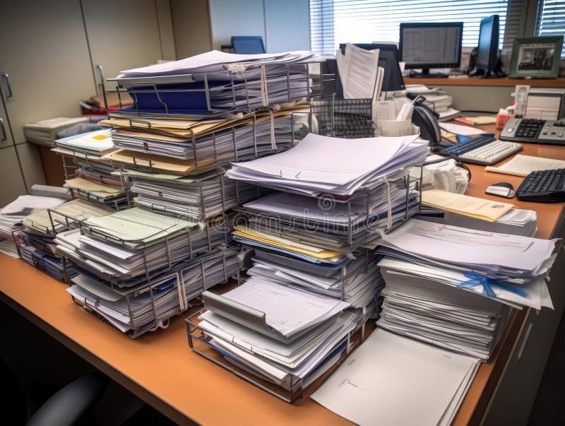Organized Office Desk with Folder Stack Stock Illustration ...