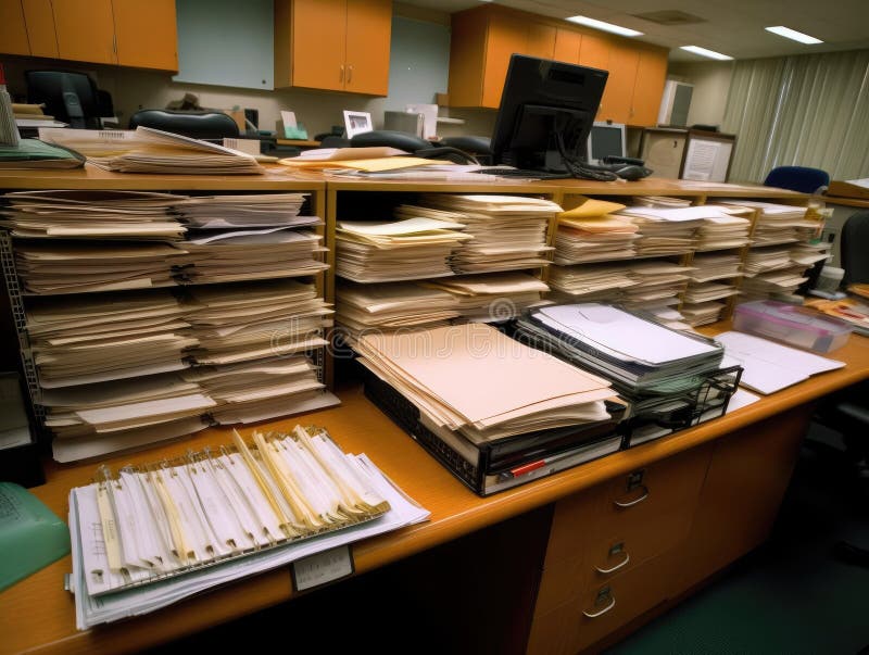 Organized Office Desk with Folder Stack Stock Illustration ...